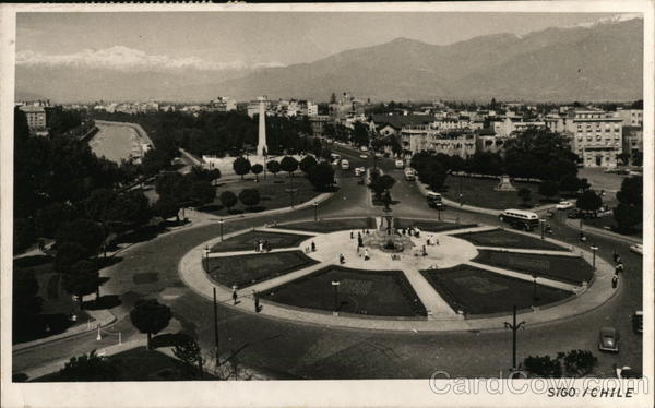 Aerial View of City and Round Park Area Santiago, Chile Postcard