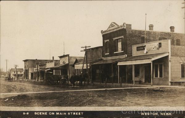 Scene on Main Street Weston, NE Postcard