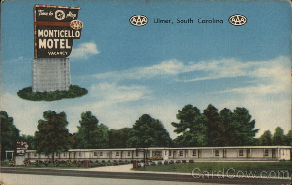 Monticello Motel Ulmer, SC Postcard