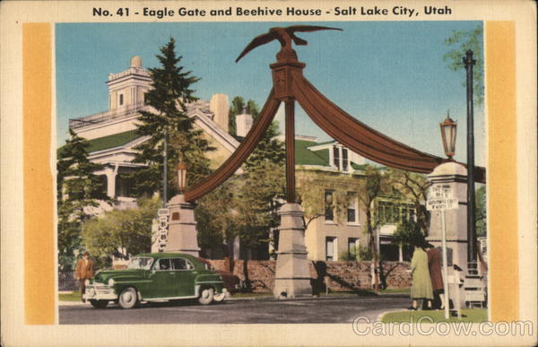 Eagle Gate and Beehive House Salt Lake City, UT Postcard