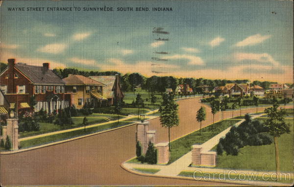 Wayne Street Entrance to Sunnymede South Bend, IN Postcard