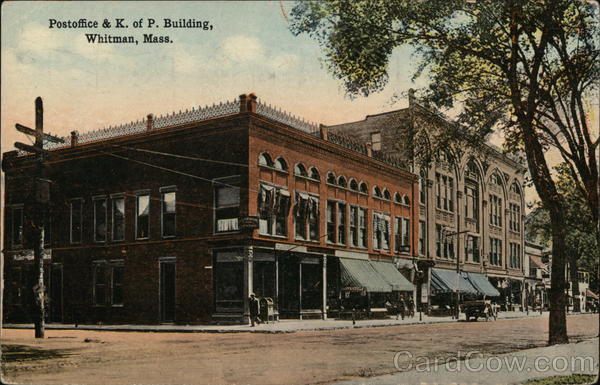 Postoffice & K. of P. Building Whitman, MA Postcard