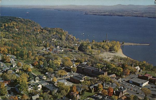 Aerial View of Town and Lake Champlain Port Henry, NY Postcard