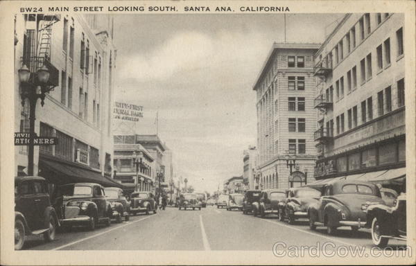 View of Main Street Looking South Santa Ana, CA Postcard