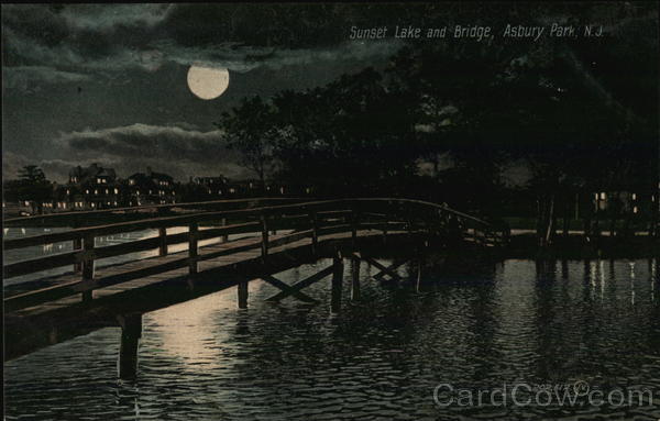 Sunset Lake and Bridge Asbury Park, NJ Postcard