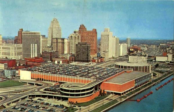 Aerial View Of Detroit's Civic Center And Skyline Michigan