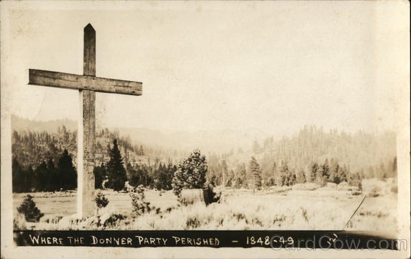 Where Donner Party Perished - 1848-49, Cross Near Trees Death Postcard