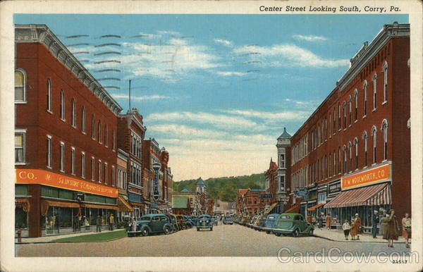 Center Street Looking South Corry, PA Postcard