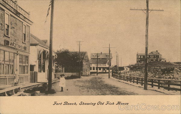 Fort Beach, Showing Old Fish House Marblehead, MA Postcard