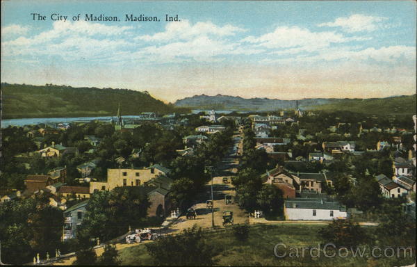 Bird's Eye View Madison, IN Postcard