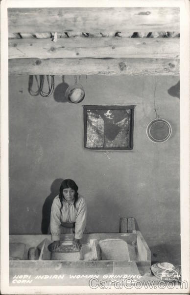 Hopi Indian Woman Grinding Corn Native Americana Postcard