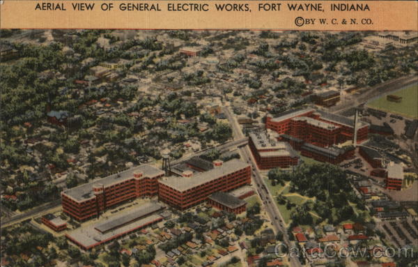 Aerial View of General Electric Works Fort Wayne, IN Postcard
