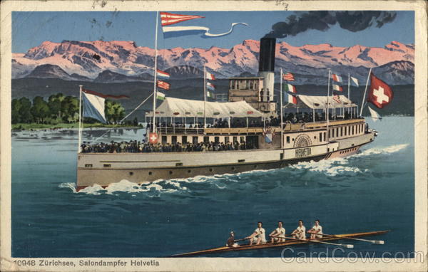 Sidewheeler Boat at Zurichsee, Salondampfer Helvetia Boats, Ships Postcard