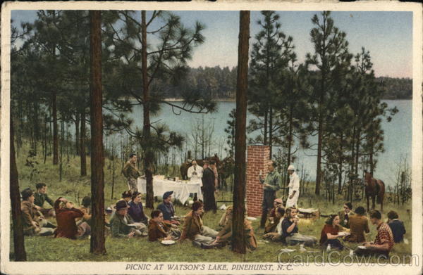 Picnic at Watson's Lake Pinehurst, NC Postcard