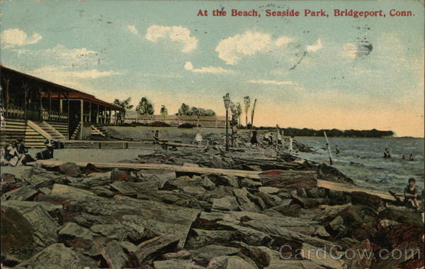 View of the Beach, Seaside Park Bridgeport, CT Postcard
