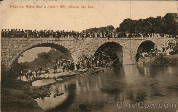 Bridge over Walnut River at Dunkard Mills Arkansas City, KS Postcard
