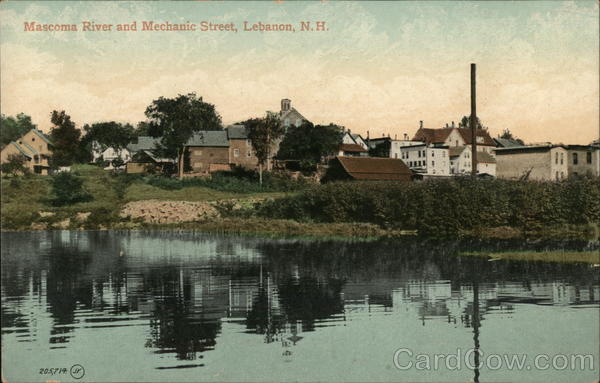 Mascoma RIver and Mechanic Street Lebanon, NH Postcard