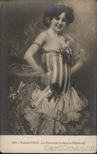 Smiling Dark-Haired Woman in Striped Frilly Dress Women