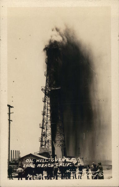 Oil Well Gusher Long Beach, CA Postcard