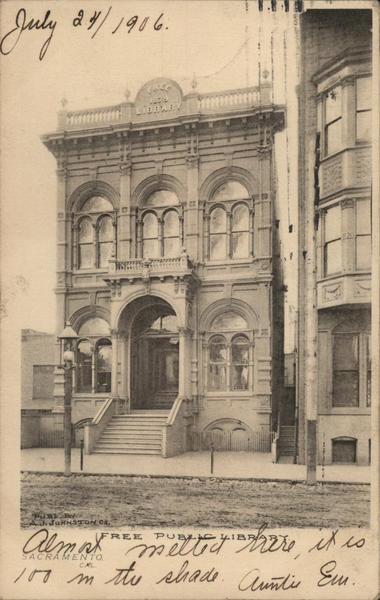 Free Public Library Sacramento, CA Postcard