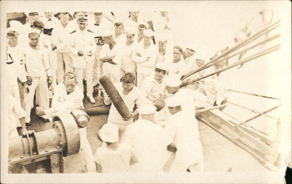 Sailors Loading Gun on Ship Navy Postcard