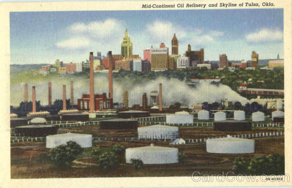 Mid-Continent Oil Refinery And Skyline Of Tulsa Oklahoma