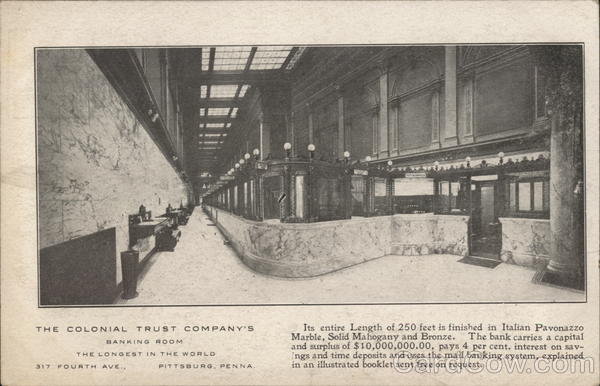 Colonial Trust Company - Banking Room Pittsburgh, PA Postcard