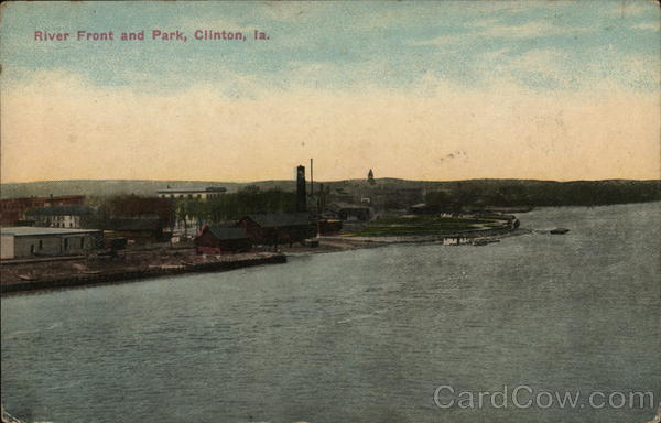 River Front and Park Clinton, IA Postcard