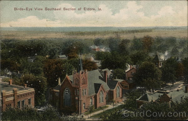 Birds-Eye View Southeast Section Eldora, IA Postcard