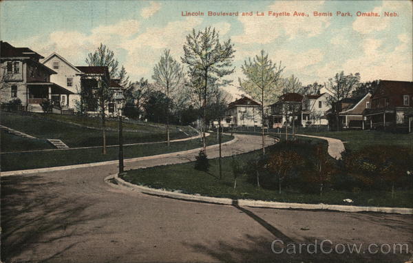 Lincoln Boulevard and La Fayette Ave. Bemis Park Omaha, NE Postcard