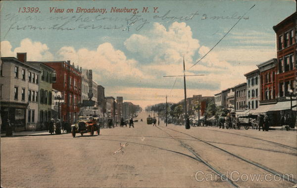 View on Broadway Newburg, NY Postcard