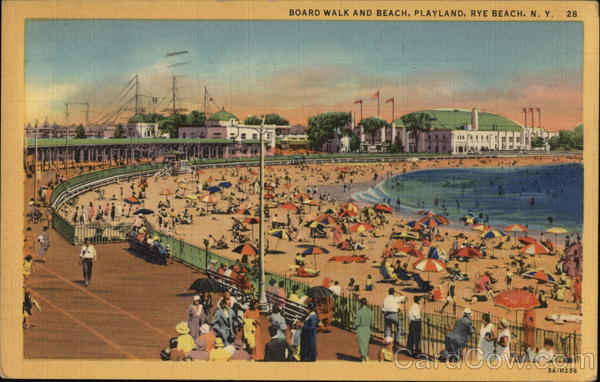 Board Walk and Beach, Playland Rye, NY Postcard