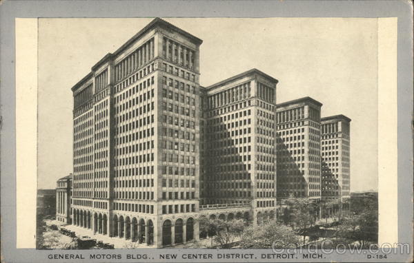 General Motors Bldg., New Center District Detroit, MI Postcard