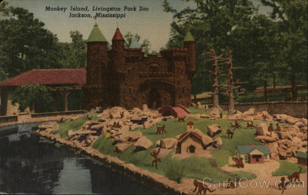 Monkey Island, Livingston Park Zoo Jackson, MS Postcard