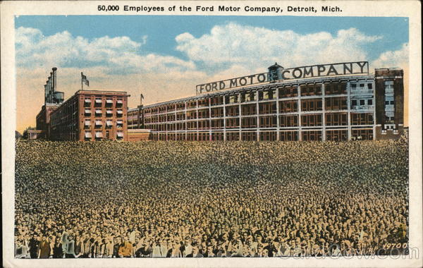 50,000 Employees of the Ford Motor Company Detroit, MI Postcard