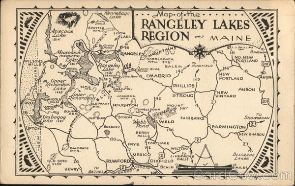 Map of the Rangeley Lakes Region Maine Postcard