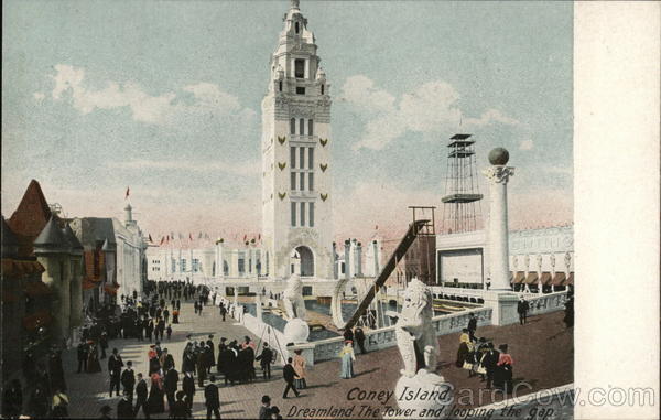 Dreamland, The Tower and Looping the Gap Coney Island, NY Postcard