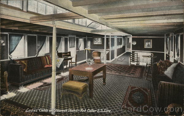 Ladies Cabin on Steamer Idaho Interiors Postcard