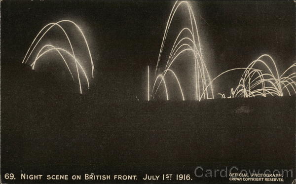 Night Scene on the British Front. July 1st 1916 World War I
