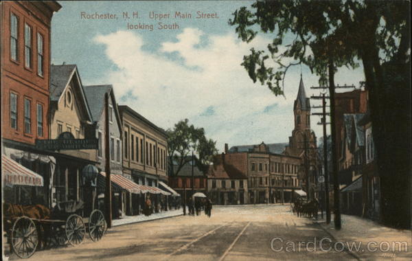 Upper Main Street, looking South Rochester, NH Postcard