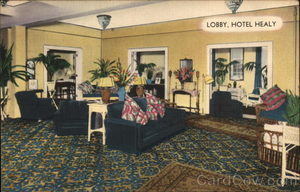 Lobby, Hotel Healy Atlantic City, NJ Postcard