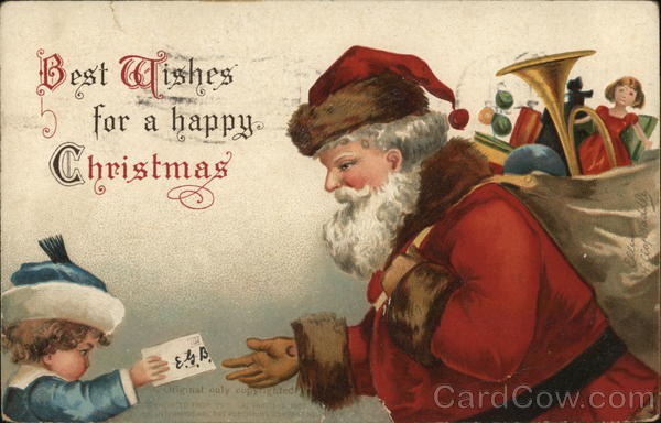 Best Wishes for a Happy Christmas Santa Claus Postcard
