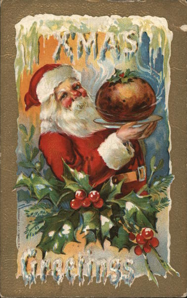 XMas Greetings - Santa Holding a Chestnut Santa Claus Postcard