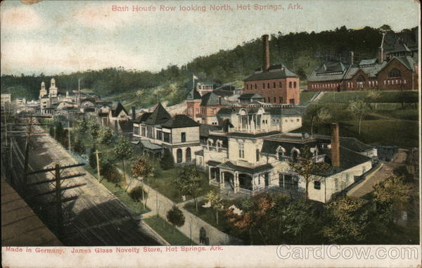 Bath House Row looking North Hot Springs, AR Postcard