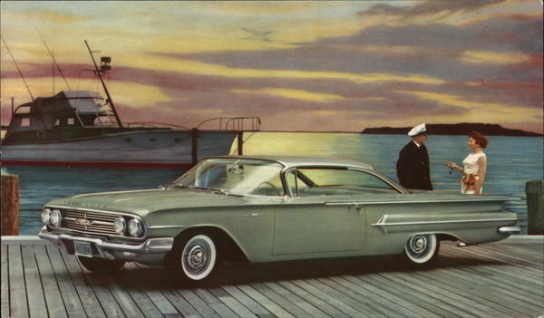 1960 Bel Air by Chevrolet Sport Coupe, Cascade Green Cars Postcard