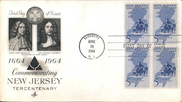 Commemorating New Jersey Tercentenary, 1664-1964 Block of Stamps First ...