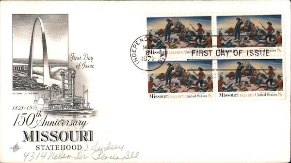 150th Anniversary Missouri Statehood Block of Stamps First Day Covers ...