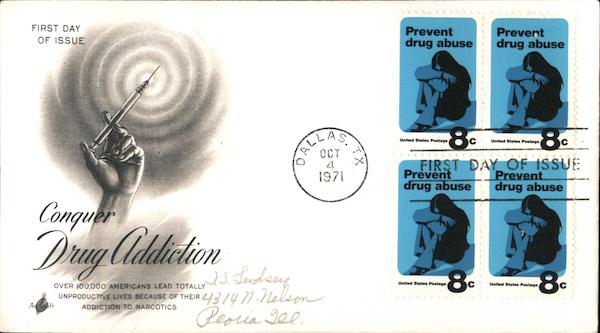 Conquer Drug Addiction Block of Stamps First Day Cover