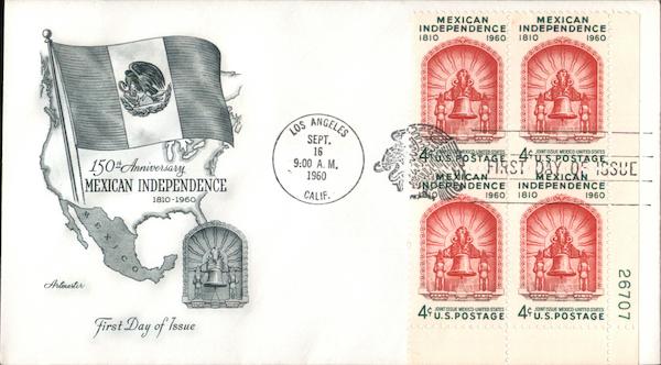 150th Anniversary Mexican Independence 1810-1960 Plate Block of Stamps ...