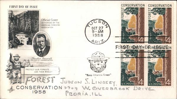 Forest Conservation 1958 Block of Stamps First Day Cover